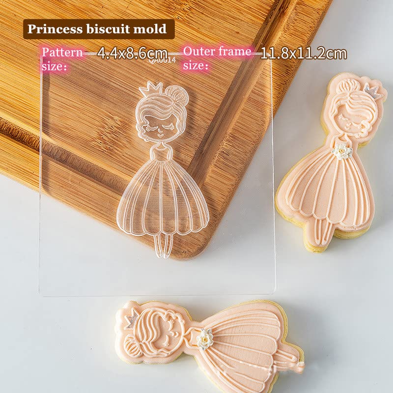 NANAICHE Premium Acrylic Cookie Mold Set with Laser-Engraved Designs - Durable and Versatile Baking Tools for Making Beautiful Cookies, Cakes, and More (princess)