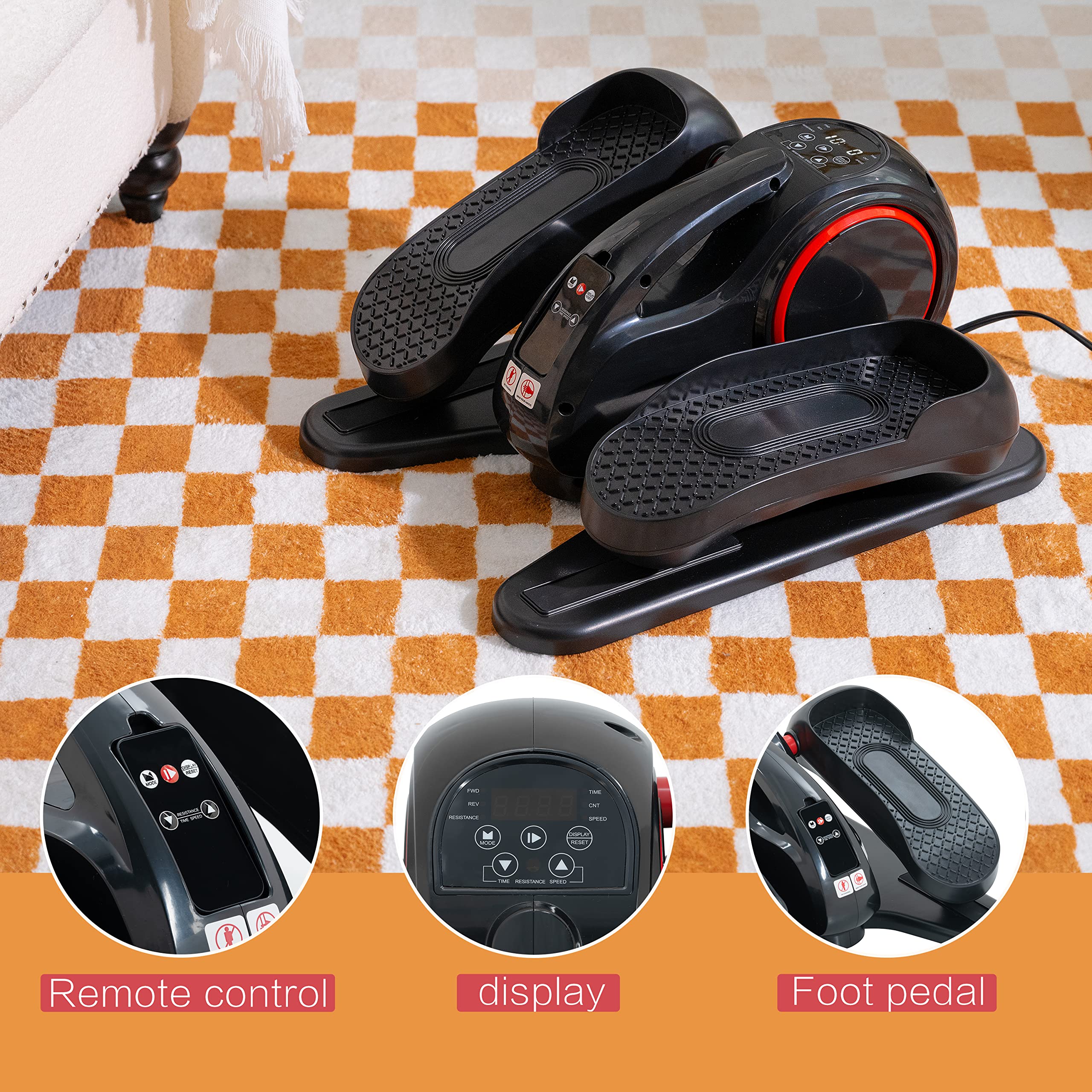 WILDKEN Under Desk Elliptical with Remote Control, Under Desk Bike Pedal Exerciser Electric Elliptical, Mini Seated Elliptical Training Machine, for Home Office, Plugged in or Used Without Power