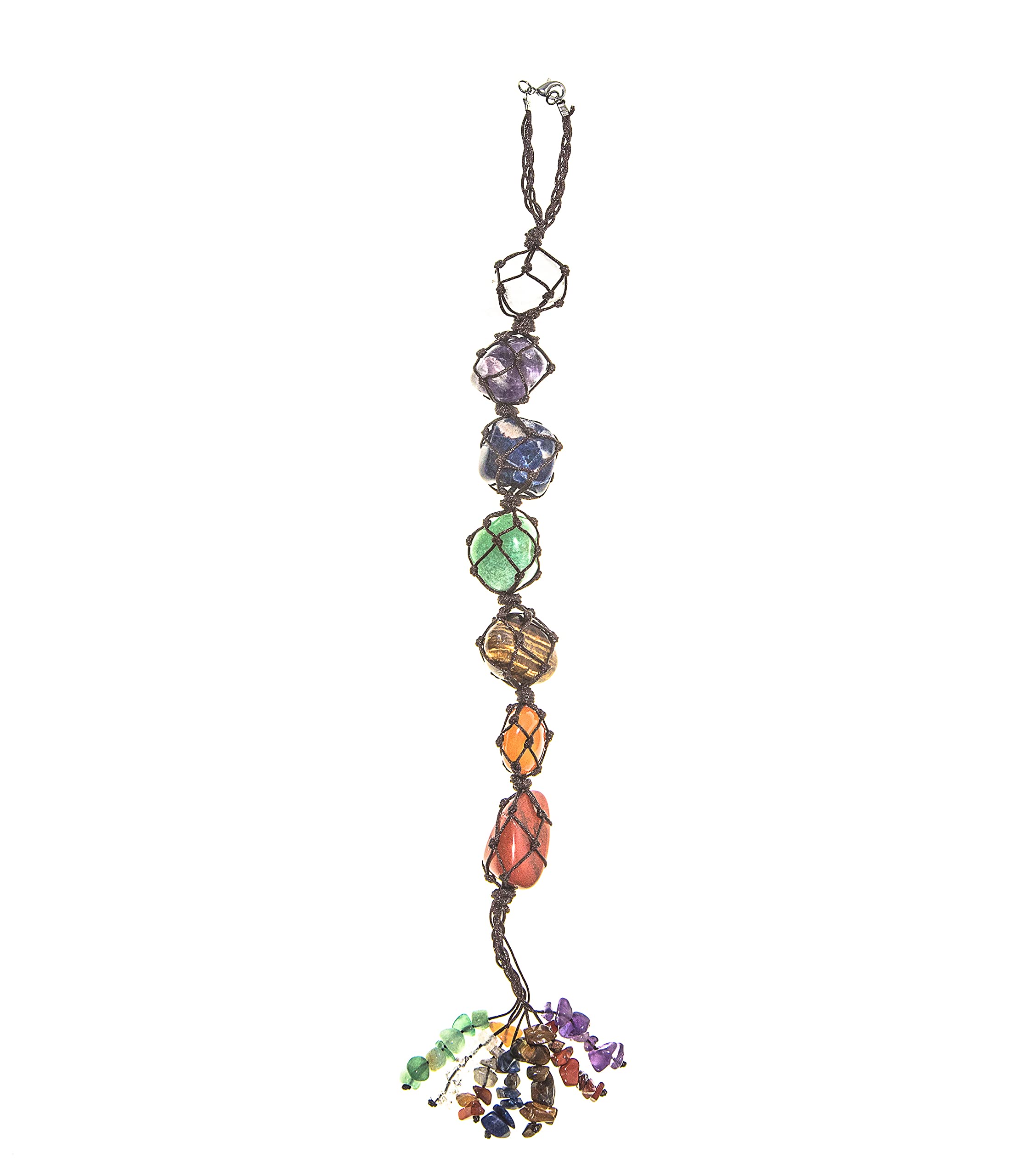 Nanalou 7 Chakra Reiki Healing Crystal Stones Decorative Car Ornament – Handmade with Metal Hanging Clasp (10 inches)