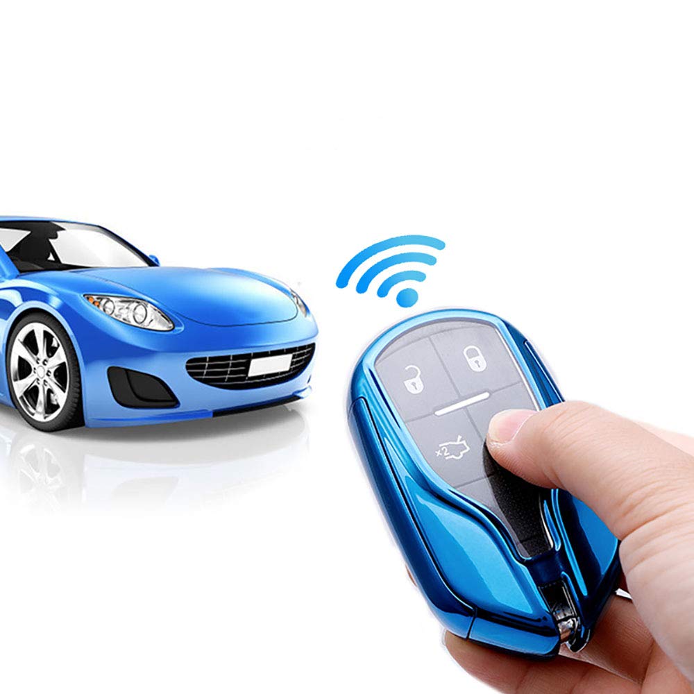 ontto for Maserati Levante GT Quattroporte Ghibli Key Fob Cover Full Protection Soft TPU Keycase Shell Holder with Keychain Keyring Smart Remote Entry Skin Keyless Silver