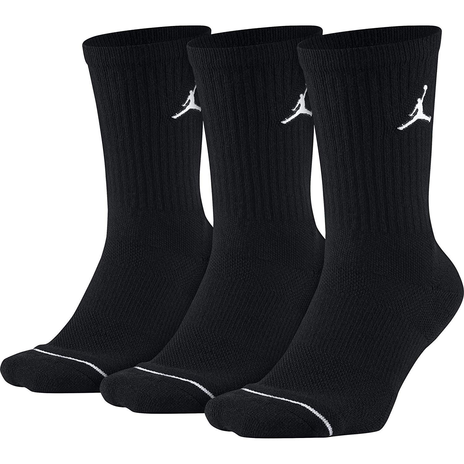 Nike Unisex Jordan Jumpman Crew Socks (3 Pack) Black/Black/Black (Men's Shoe Size 6-8)