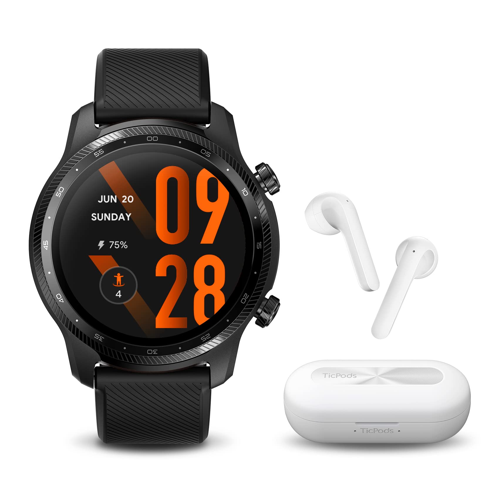 Ticwatch Pro 3 Ultra GPS Smartwatch Plus TicPods 2 Pro Plus Ice True Wireless Earbuds Bluetooth 5.0 Wear OS Smart Watch for Men Blood Oxygen IHB AFib Detection Fatigue Assessment NFC Mic Speaker
