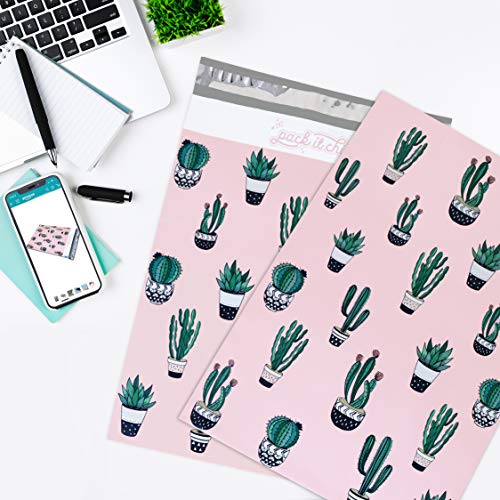 Pack It Chic - 10X13 (100 Pack) Geometric Leaves Pattern - Thank You Poly Mailer Envelope Plastic Custom Mailing & Shipping Bags - Self Seal