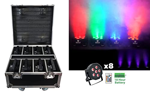 Rockville Battery PAR 61 Pack Black, 8 Pack Rechargeable RGBWA+UV Wash Lights with Charging Flight Case, Includes Remote, 15 Hours Battery Life, Perfect for Events, Parties & DJ Gigs