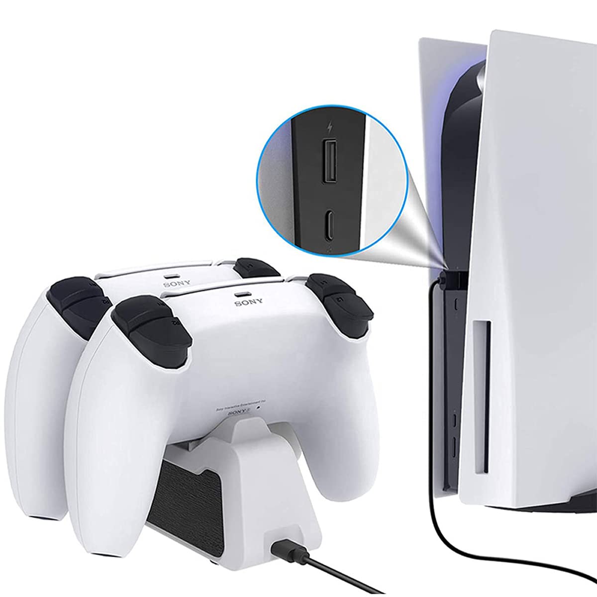PS5 Controller Charger Playstation 5 Controller Charging Station Compatible Upgraded Playstation 5 DualSense Charging Dock with LED Indicator Safety Chip Protection Super Fast Charging