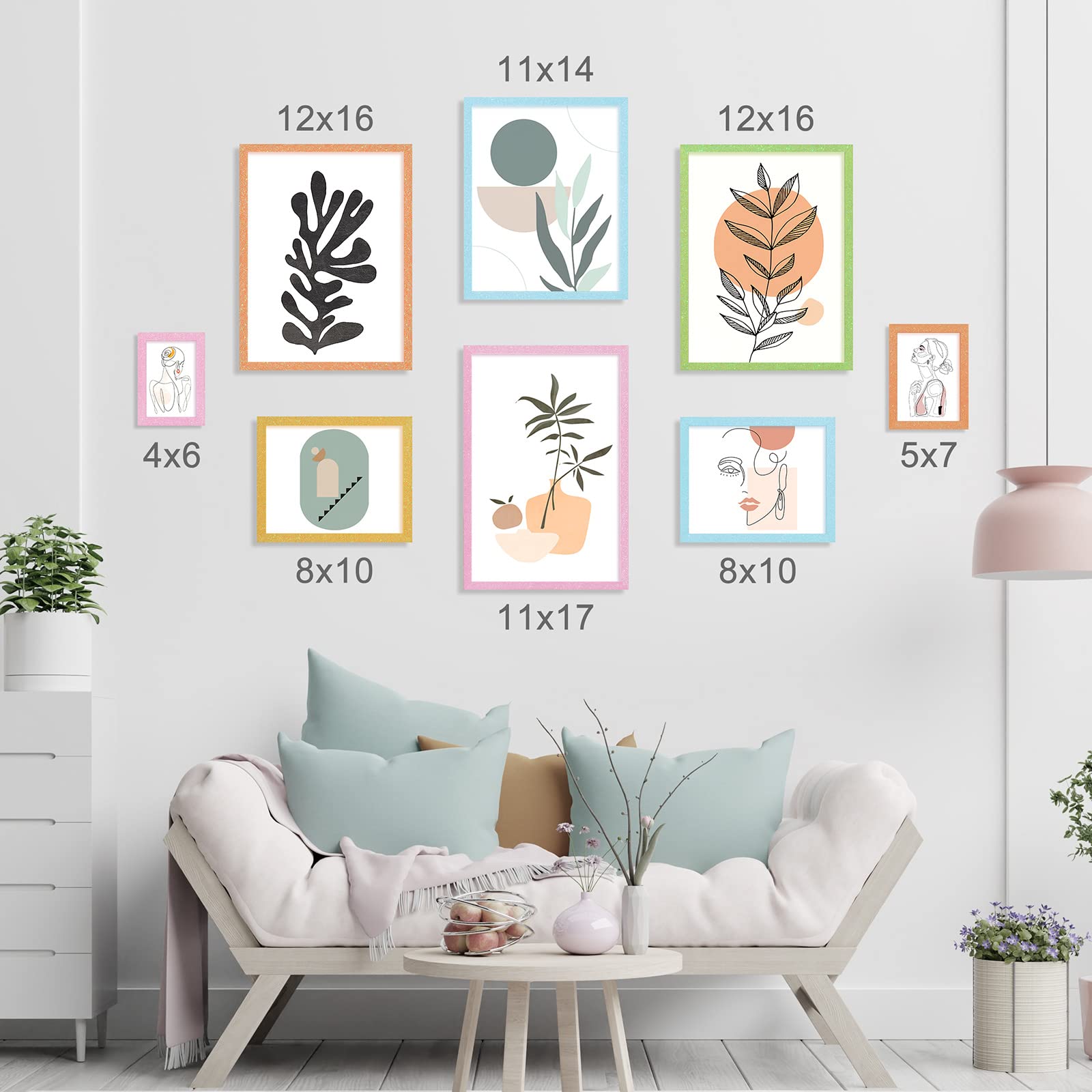 Minesaxel 11x14 Picture Frame Set of 5, Wall Gallery 11 x 14 Photo Frames, Glittering Colorful Artwork Frame