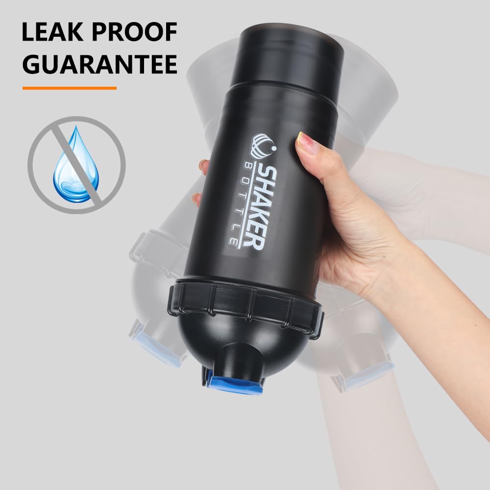 VIGIND Protein Shaker Bottle,18oz Shaker Bottles For Protein Mixes,Sports Water Bottle,Supplement Mixer Bottle,Leak Proof,Non Slip,With a 5oz Storage Cups And a Pill Tray (Blue)