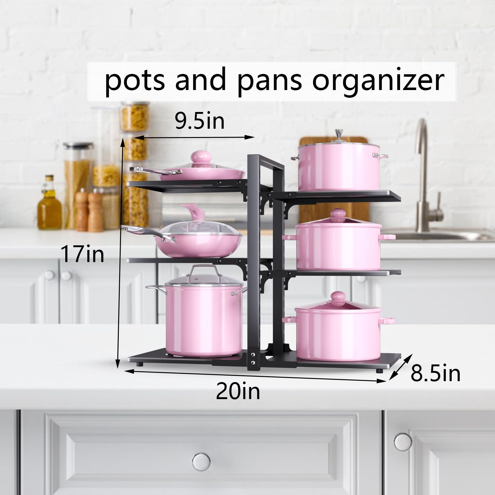 Pots and Pans Organizer,8 Tier Pots And Pans Organizer Adjustable Pot And Pan Rack Organizer For Cabinet Cookware Bakeware Cutting Boards Baking Sheet Heavy Duty Pan And Pot Organizer(Black)