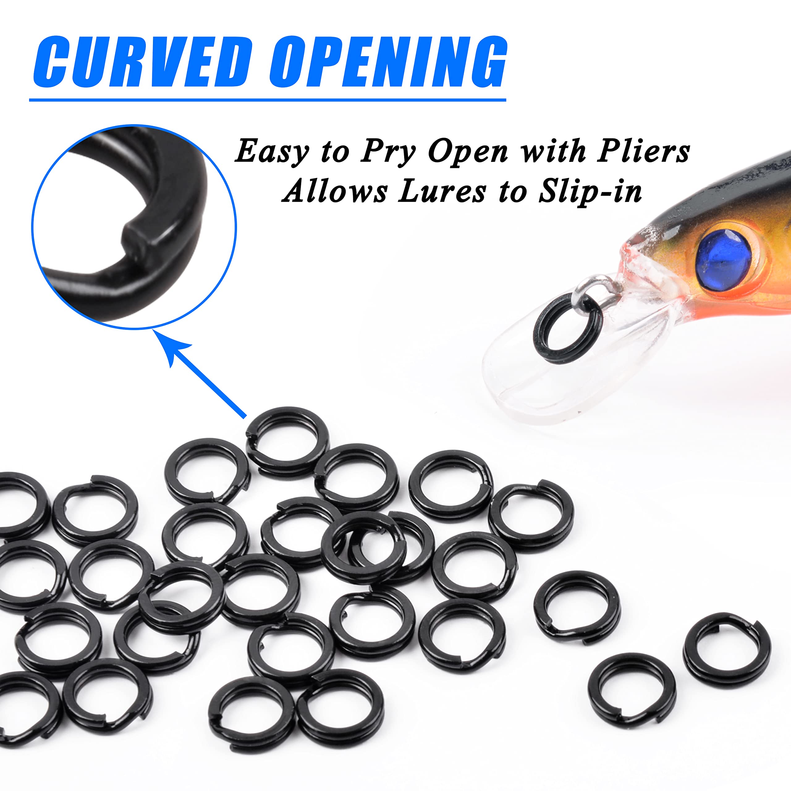 Stainless Steel Split Ring for Fishing Lures 200pcs Jig Split Ring Saltwater Fishing Tackle Line Connector Split Rings Freshwater Loop for Lure Making (Black)