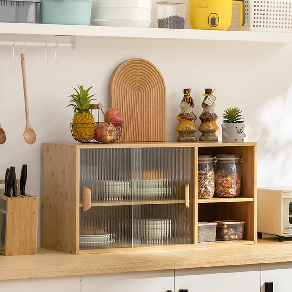 PHSP Wall Cabinet Solid Wood Storage Kitchen Condiment Dish Mounted Dining Table, Sofa Side Glass Sliding Door, 80*28*40cm