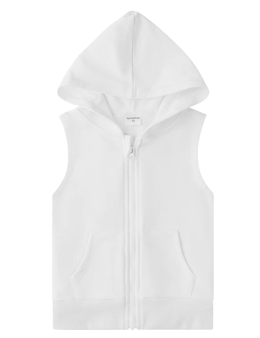 Spring&Gege Boys’ Full Zip Sleeveless Hooded Vest Basic Solid Zipper Tank Tops Hoodie with Pockets, White, Size 3-4 Years