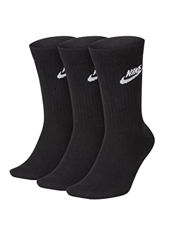 Nike Men's Sportswear Everyday Essential Crew 3 Pairs Socks, Black/White, Large