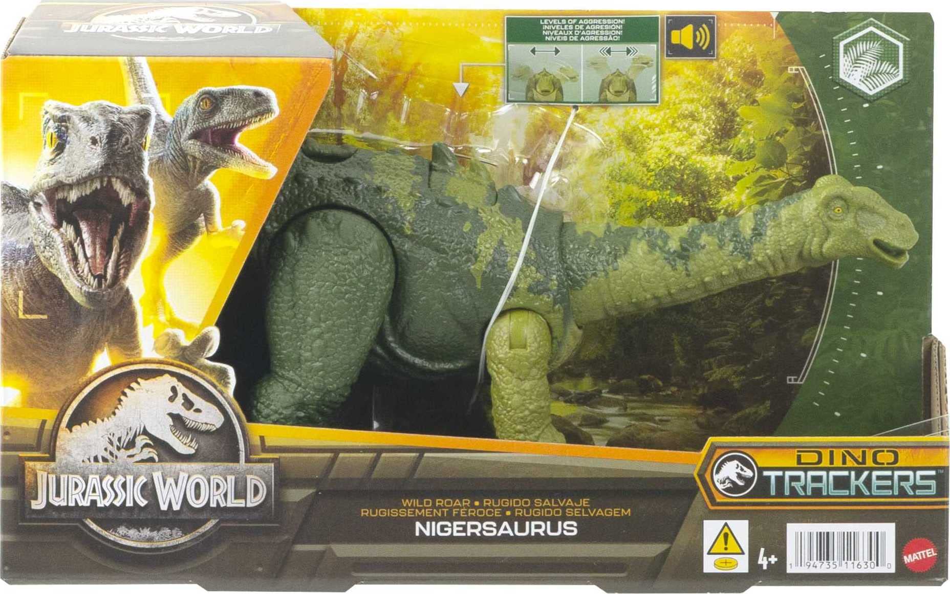 Mattel Jurassic World Wild Roar Dinosaur Toy with Sound & Attack Move, Nigersaurus Posable Action Figure, 11 inches Long