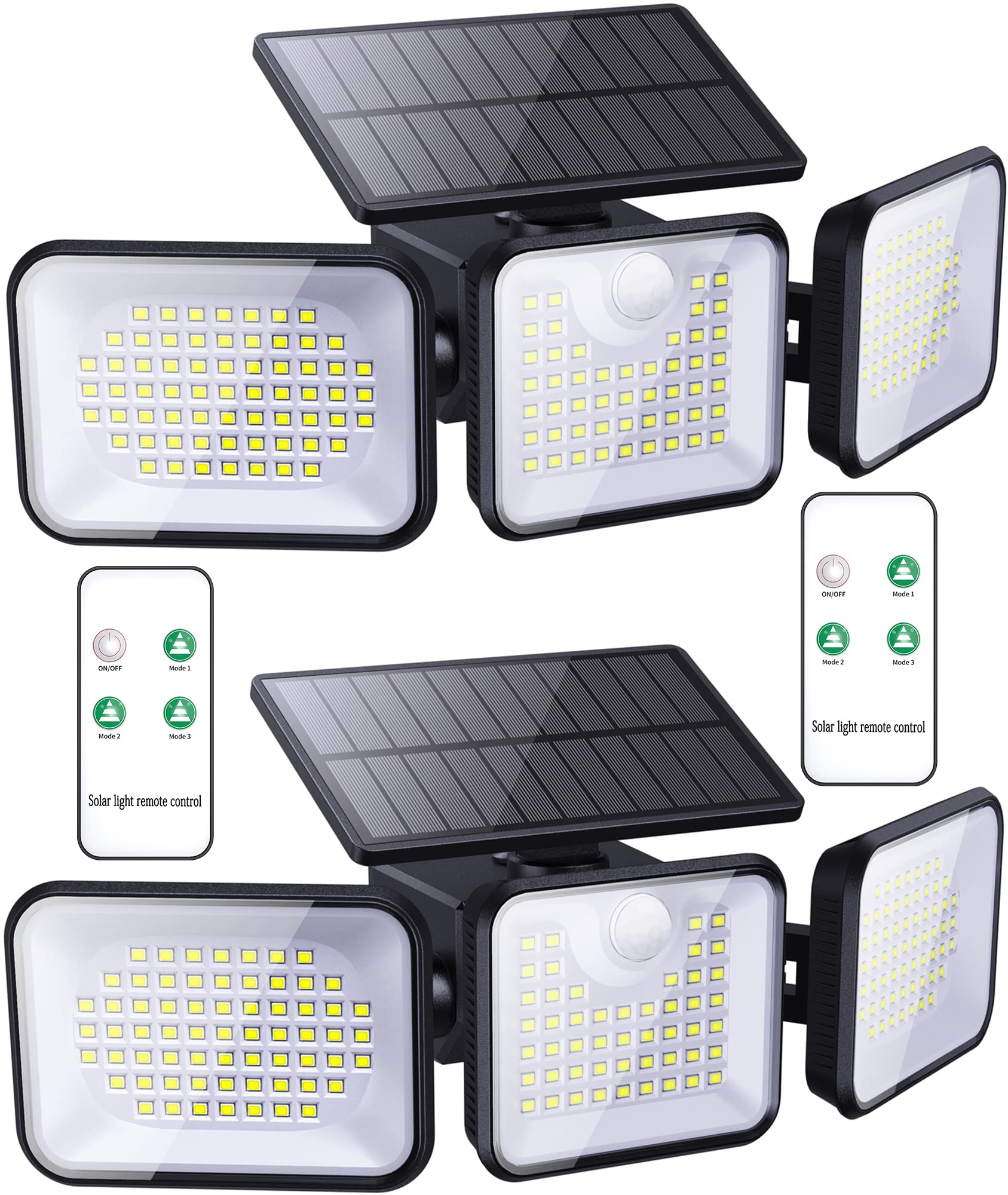 Solar Outdoor Lights 2000LM 180 LEDs, Solar Flood Lights Outdoor Motion Sensor with Remote, 3 Adjustable Heads, 360° Illumination, 3 Lighting Modes, IP65 Solar Security Lights for Garage Yard 2 Pack