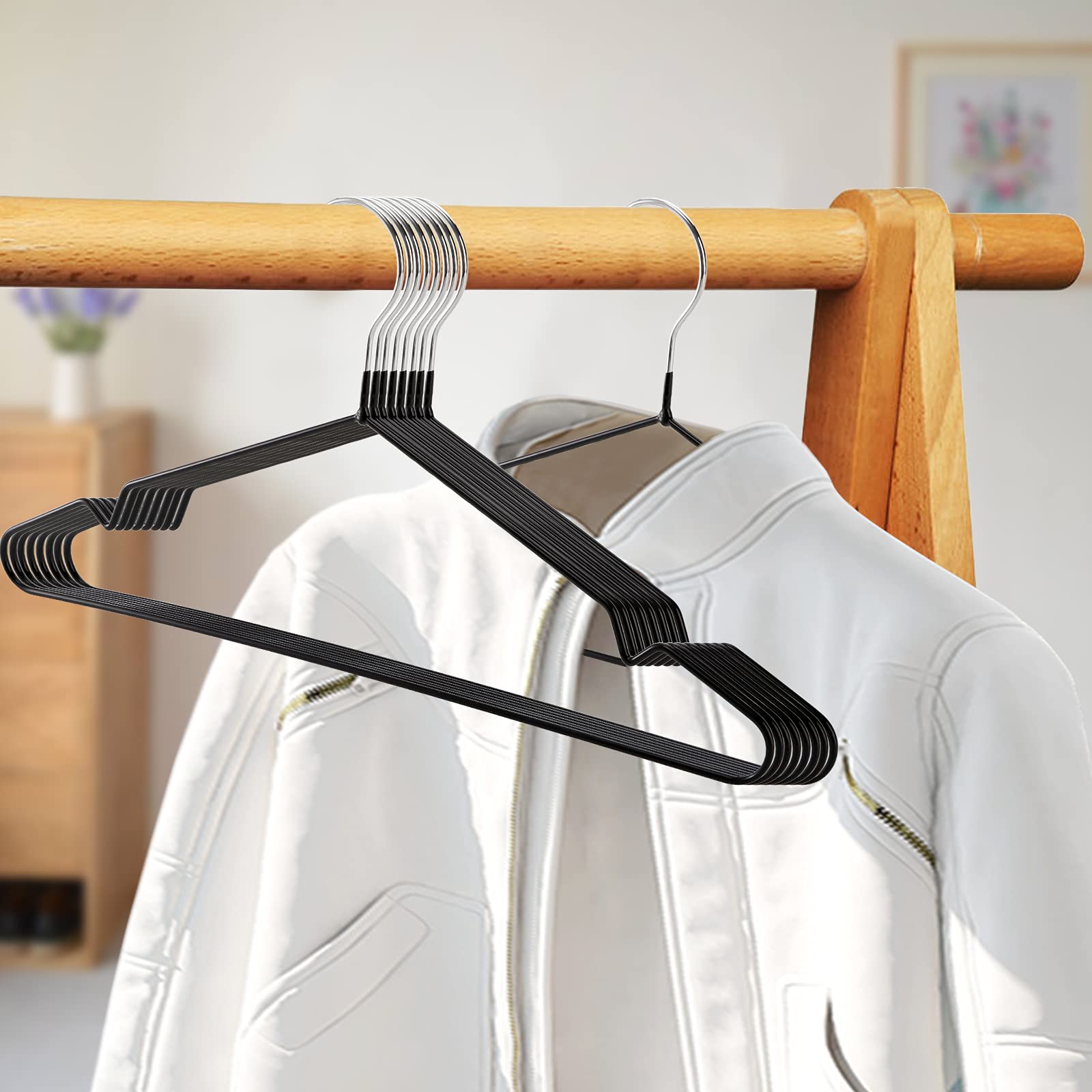 Tosnail 50 Pack 16-Inch Stainless Steel Wire Metal Hangers Non-Slip Hangers Closet Clothes Hangers Space Saving Hangers - Black