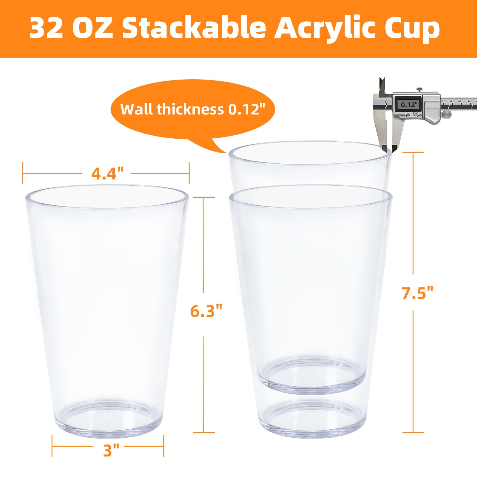 REALWAY 32 OZ Large Plastic Cups Reusable,Clear Unbreakable Iced Tea Tumblers, Set of 6 Stackable Drinking Cups for Poolside Party Home Travel BPA-free Top-rack Dishwasher Safe,Freezer Safe