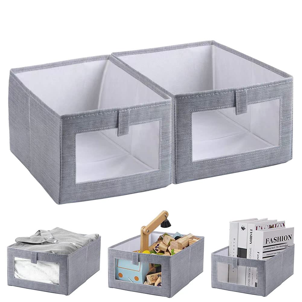 RUIBOLU Foldable Rectangle Storage Baskets for Organizing Closet Decorative Storage Bins Nursery Home Shelves Office Gift Baskets Organizational Baskets for Baby Toy, Gray, Large, 2 Pack