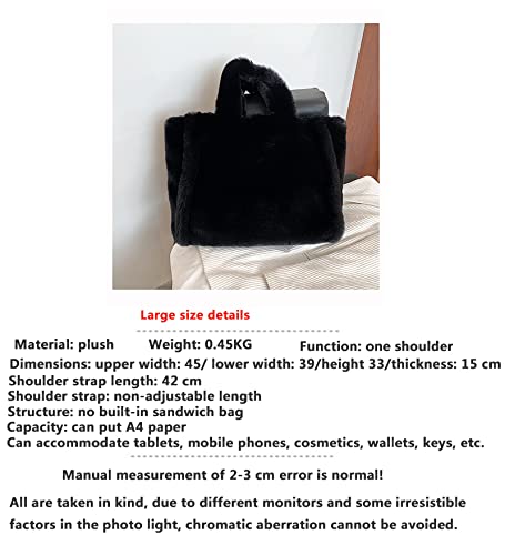 Women Fluffy Shoulder Bag Plush Handbag Wallet Tote Bag for Autumn and Winter (Large black)