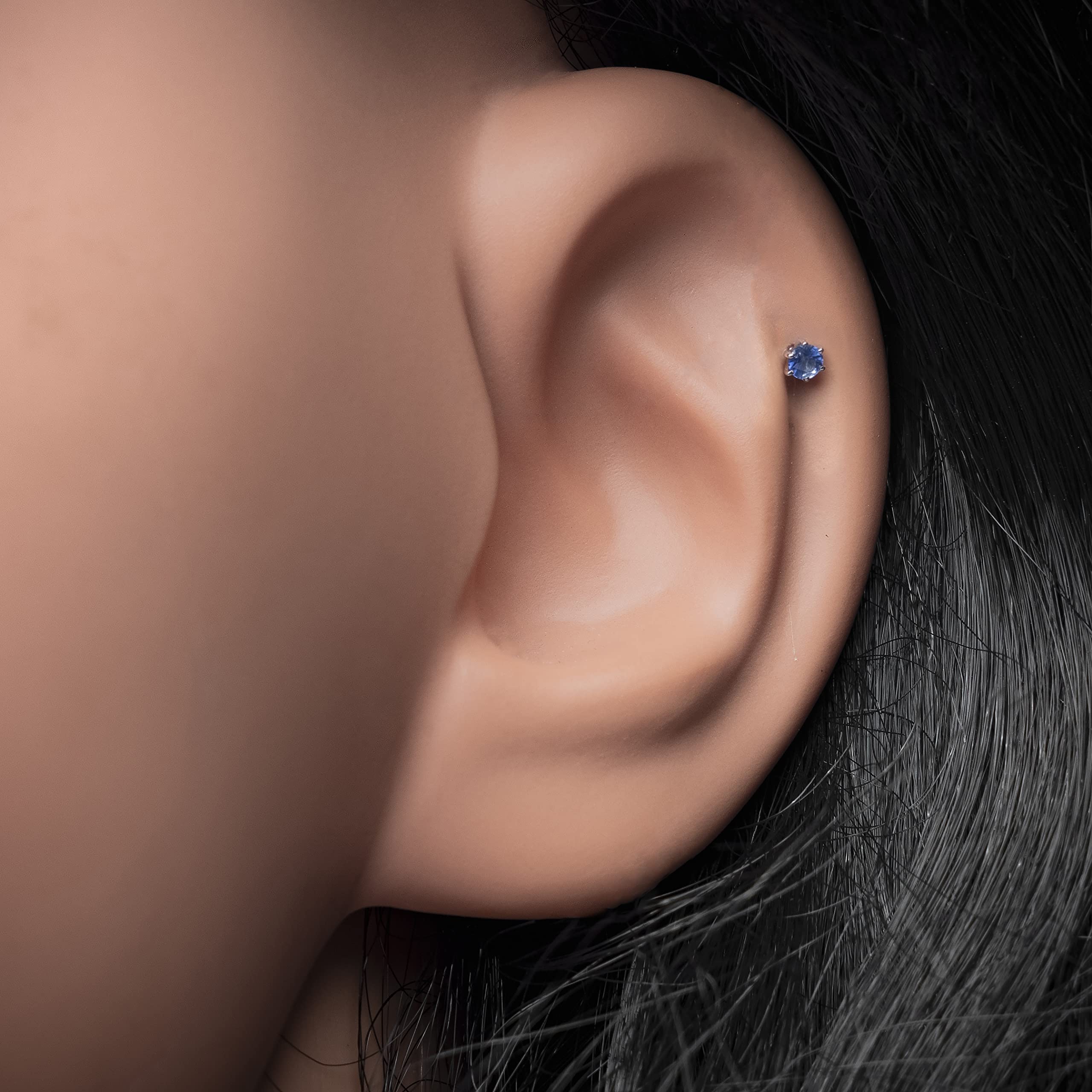 Natural 1.7MM Diamond Nosepin in 14K White Gold with 6MM, 8MM, and Wire back options, Option in Blue Sapphire too (14K WHITE GOLD - 6MM, BLUE SAPPHIRE)