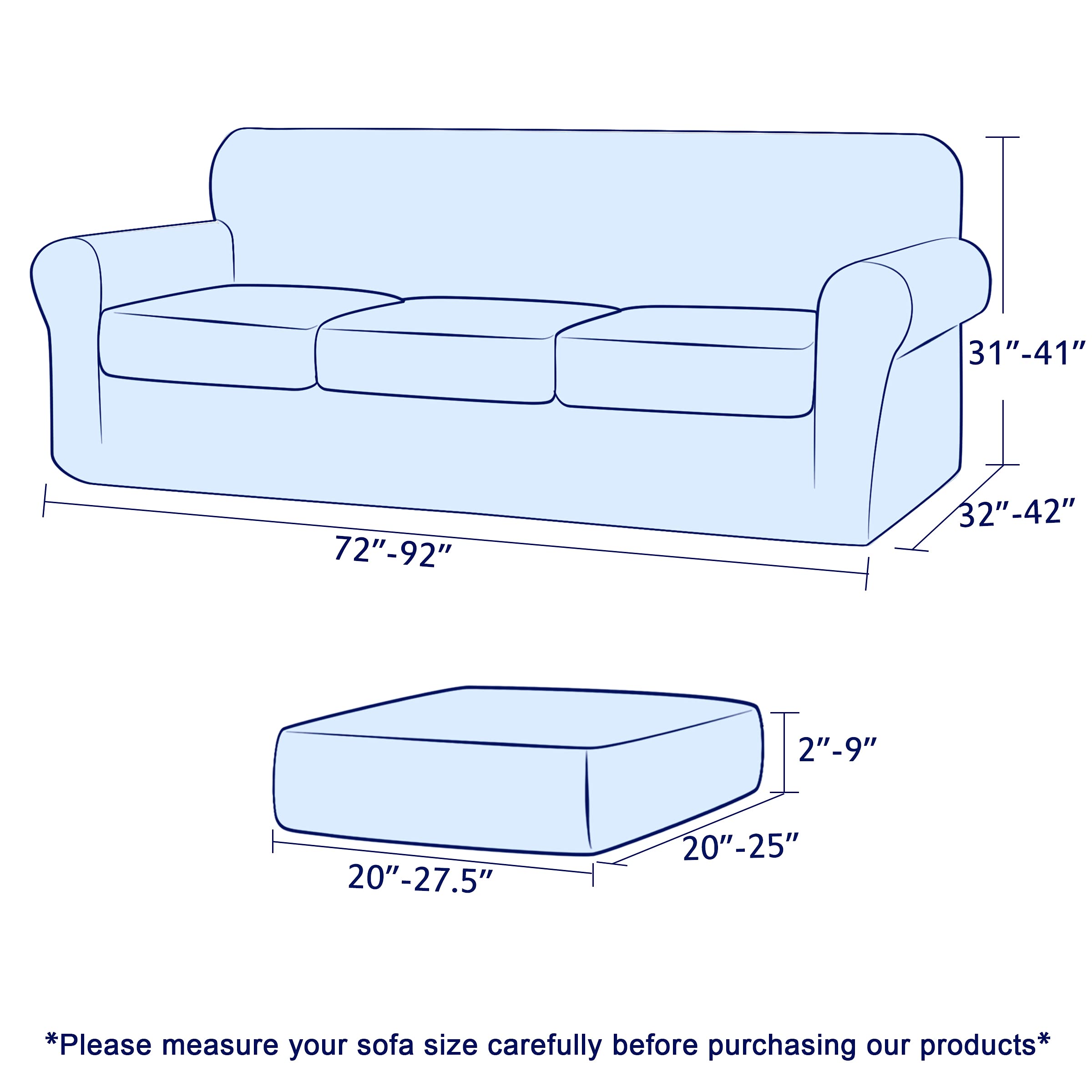 SUBRTEX Sofa Slipcover with Separate Cushion Couch Cover 3-Seaters Furniture Protector for Kids/Pets (Large,Khaki)