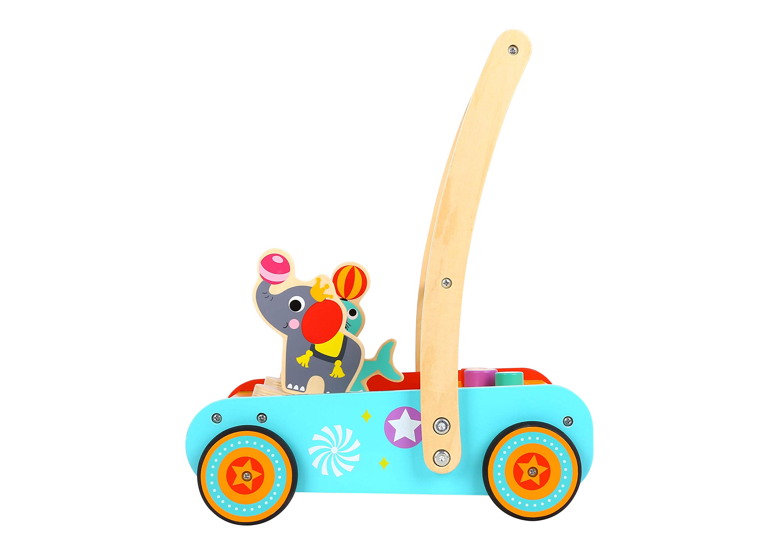 Pidoko Kids Wooden Baby Walker Cart with Wheels - Circus Theme for 1 Year Old and up