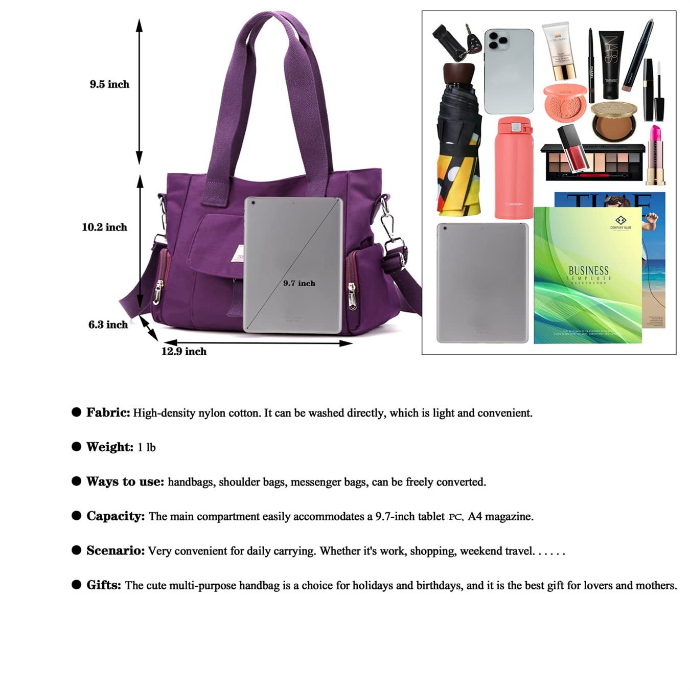 Scioltoo Shoulder Handbags for Women Medium Lightweight Crossbody Tote Purses Ladies Cute Classic Basic Satchel for Shopping and Weekend Trips Purple