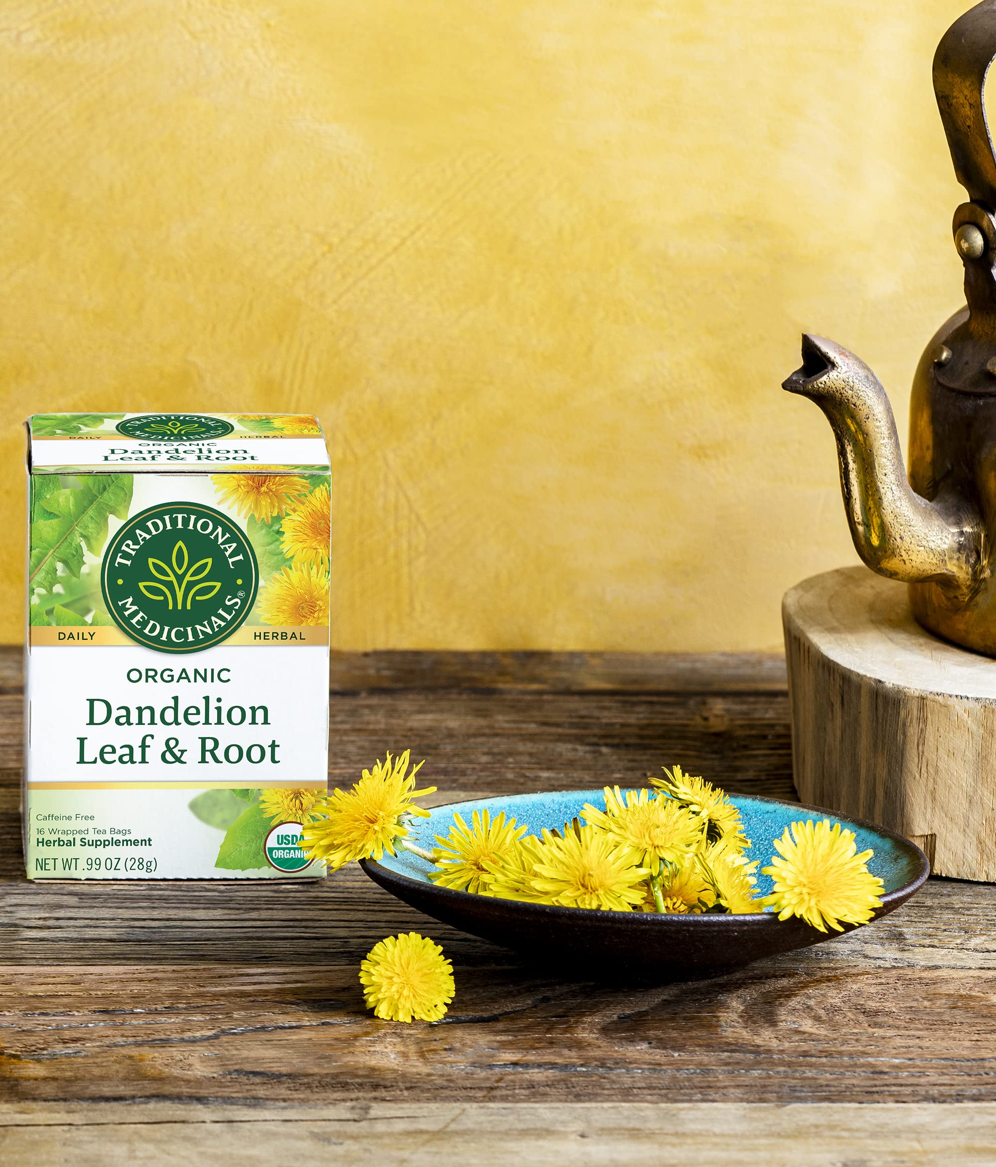 Traditional Medicinals Organic Dandelion Leaf & Root Herbal Tea, Supports Kidney Function & Healthy Digestion, (Pack of 3) - 48 Tea Bags Total