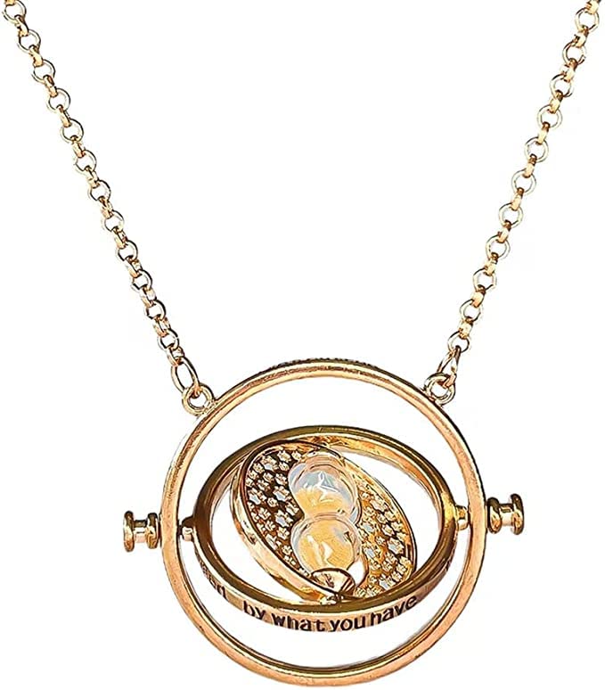 Time Turner Necklace - Time Travel Magical Hourglass Rotating - Gold Plated