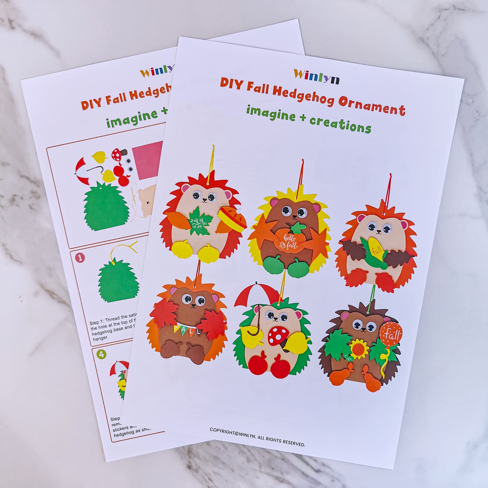 Winlyn 24 Sets Fall Crafts Kits DIY Fall Hedgehog Ornaments Decorations Art Sets Autumn Leaf Pumpkin Foam Stickers Arts and Crafts Googly Eyes for Kids Thanksgiving Halloween Home Classroom Activities