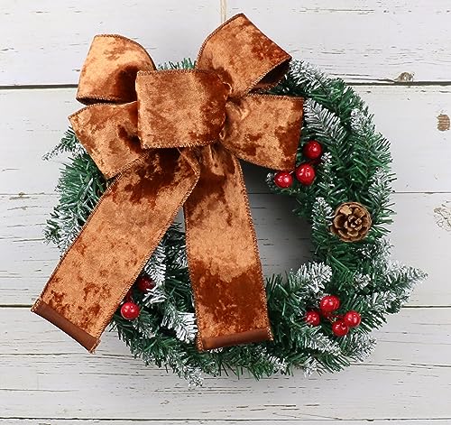MAYREEL Copper Crushed Velvet Ribbon Wired 2.5" x 10 Yards Christmas Wired Edge Ribbon Copper Christmas Decorations Copper Ribbon for Gift Wrapping Wreath Tree Topper Bow Making Crafts