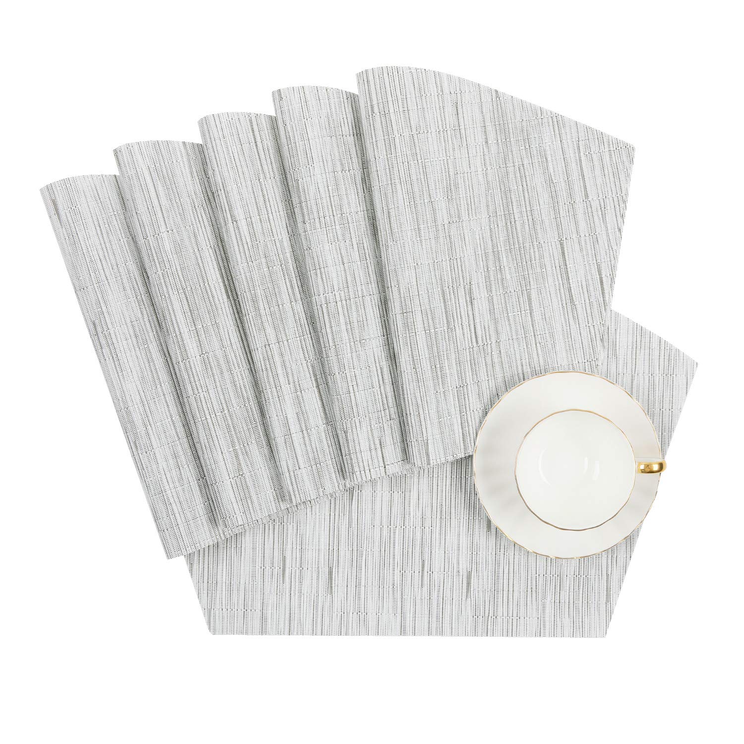 SHACOS Round Table Placemats Set of 5 Wedge Shaped Place Mat with Round Centerpiece Mat Heat Resistant Table Mats Washable (5, Gray White)