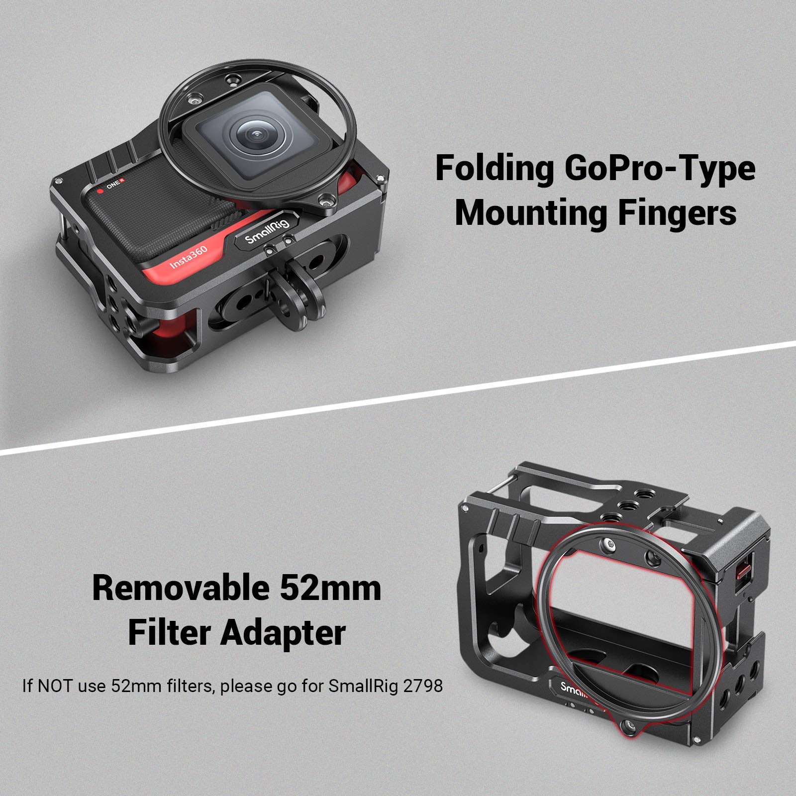 SMALLRIG Video Vlogging Camera Cage with 52mm Filter Adapter Compatible with Insta360 ONE R 4K Edition - 2901