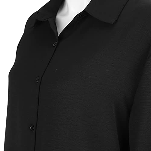 Women Shirt Dress Solid Color Button Down Pockets Maxi Dress Long Sleeve Turndown Neck Loose Shift Dress