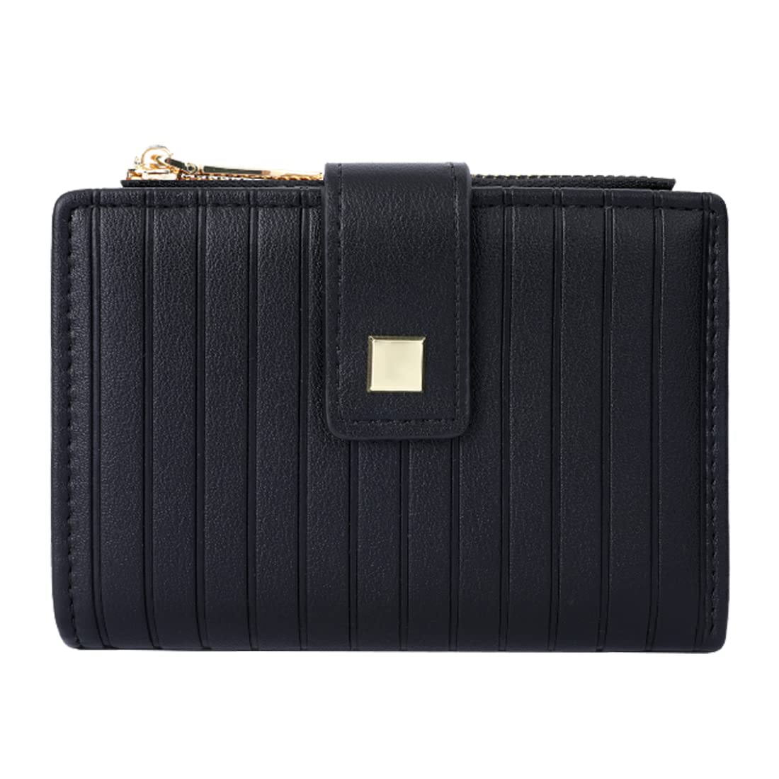 Women's Small Wallets with Zipper Coin Pocket Credit Card Slots ID Windows (BLACK)