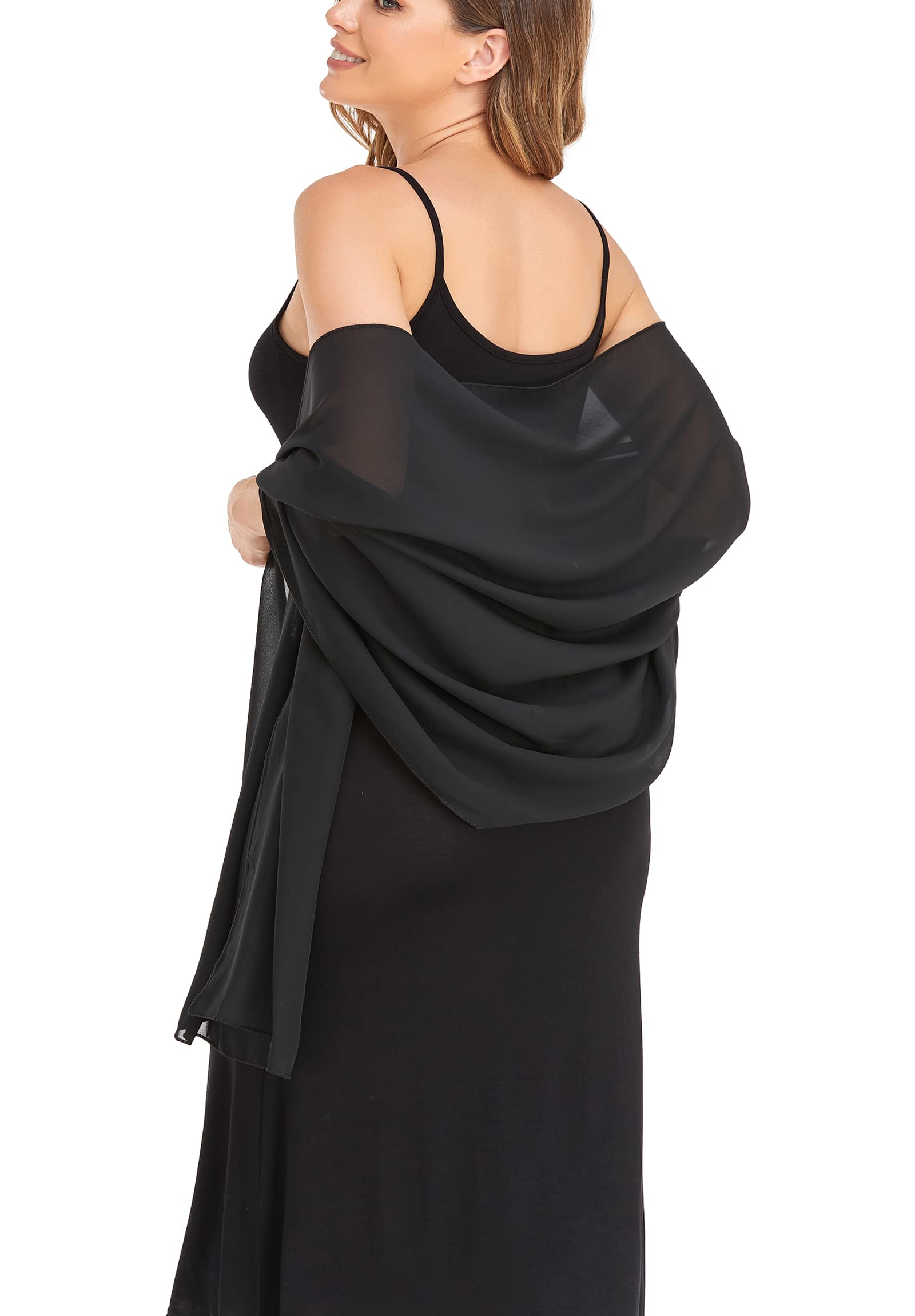 Pukguro Black Shawl Sheer Women Chiffon Evening Wraps Elegant Soft Silky Weddings Bridal Scarf Black 79 * 18''