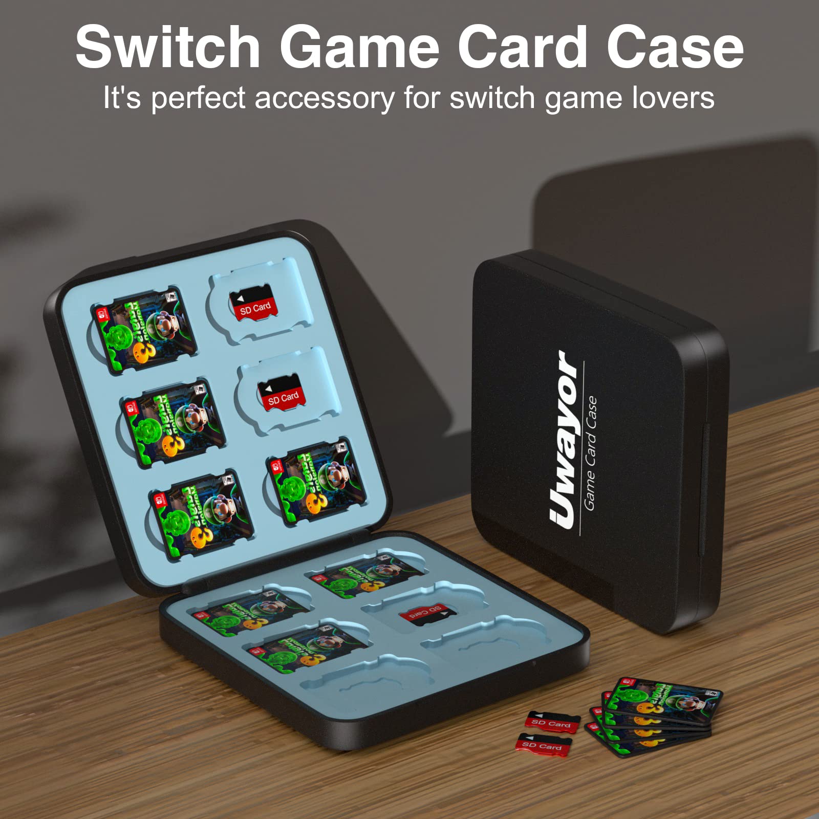 Uwayor Game Card Case for Nintendo Switch & Switch OLED Game Card or Storage Micro SD Cartridge Cards, Soft Lining Rubber, Hard Shell Protective Portable Game Case Holder (12 Slots)