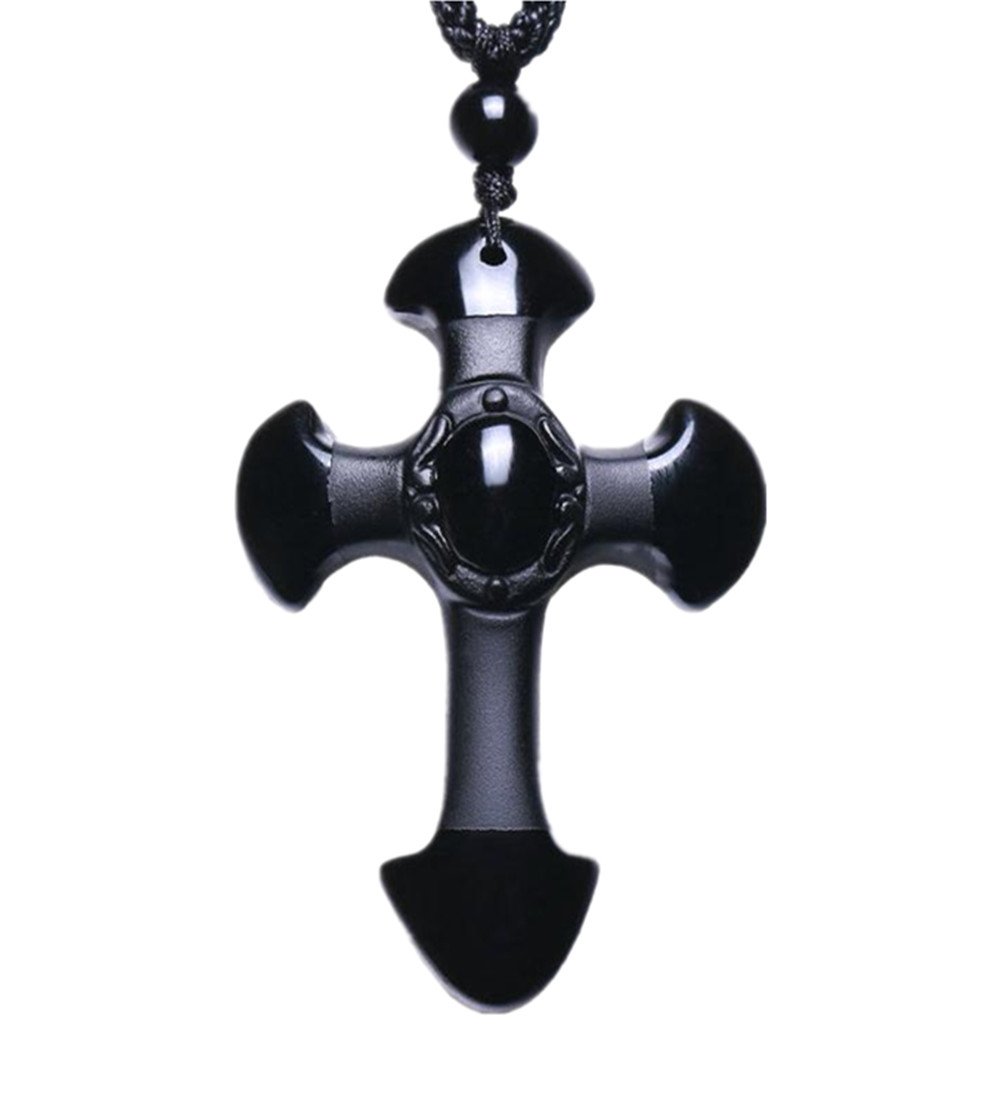 Natural Obsidian Cross Pendant
