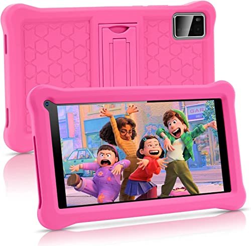 Tablet 7 inch Android 11 for Kids(Ages 3-12), 3GB RAM 32GB ROM 128GB Expand,Google Certificated, Software Pre-Installed, Bluetooth, WiFi, Dual Camera,with Shockproof Case-Pinkโฆ