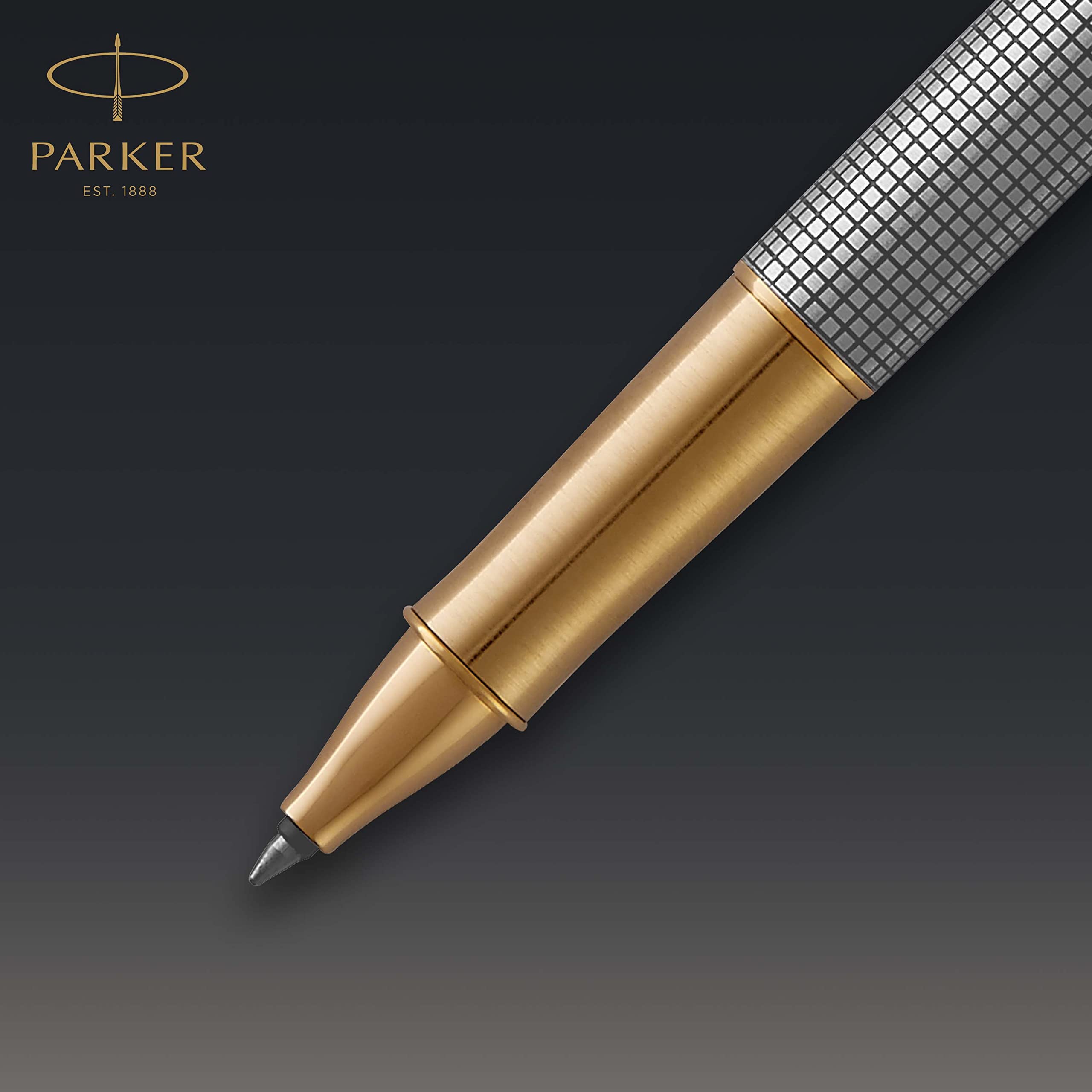 PARKER Sonnet Rollerball Pen, Chiselled Silver with Gold Trim, Fine Point Black Ink (1931491)
