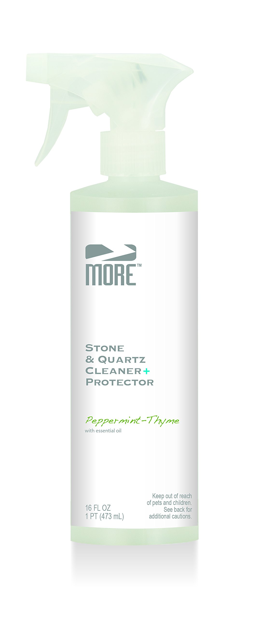 MORE Stone & Quartz Cleaner + Protector - Water-Based Surface Spray - Granite, Quartz & Marble Cleaner - For Kitchen & Bathroom Countertops & Floors - Peppermint-Thyme Essential Oil - Pint (16oz)