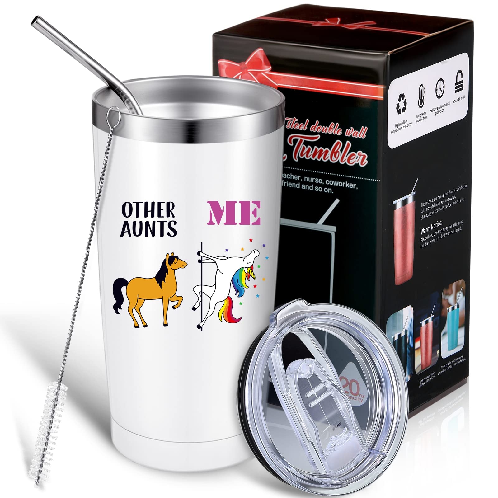 Patelai Other Aunts Me Unicorn Mug, Best Aunt Gift for Auntie, Favorite Aunticorn from Niece, Nephew, Funny Aunts Gifts for Birthday, Christmas, Mother's Day, 20 oz Mug Tumbler with Gift Box (White)