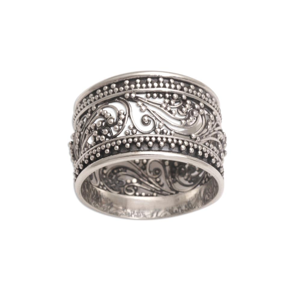 NOVICA Artisan Handmade .925 Sterling Silver Band Ring Openwork from Bali Indonesia [band Width 14 mm W] 'Merajan Majesty'
