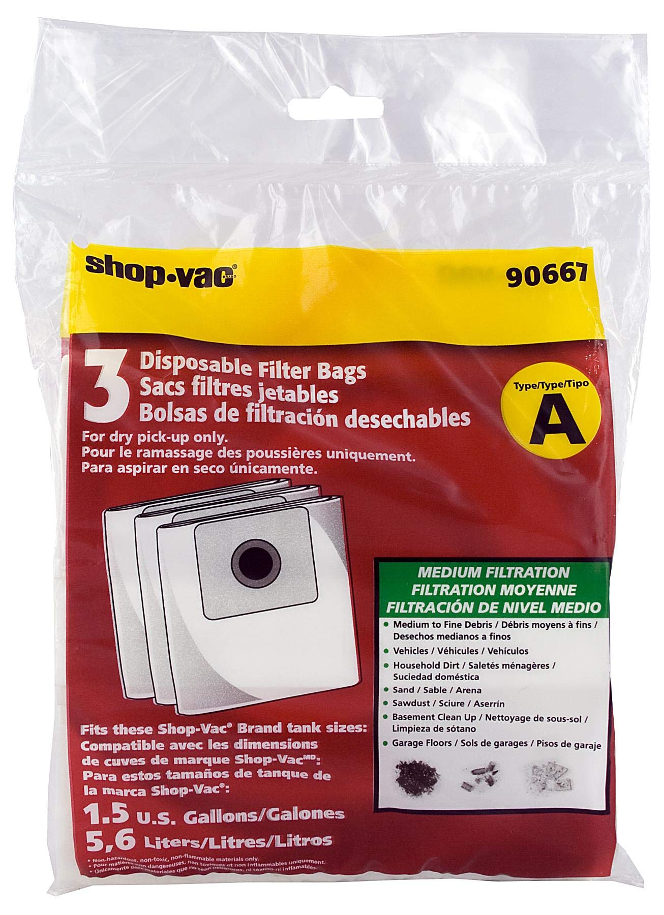 Shop-Vac 9066700 Genuine 1.5 Gallon All Around Collection Bag, Vacuum Collection Bags, (3 Pack)