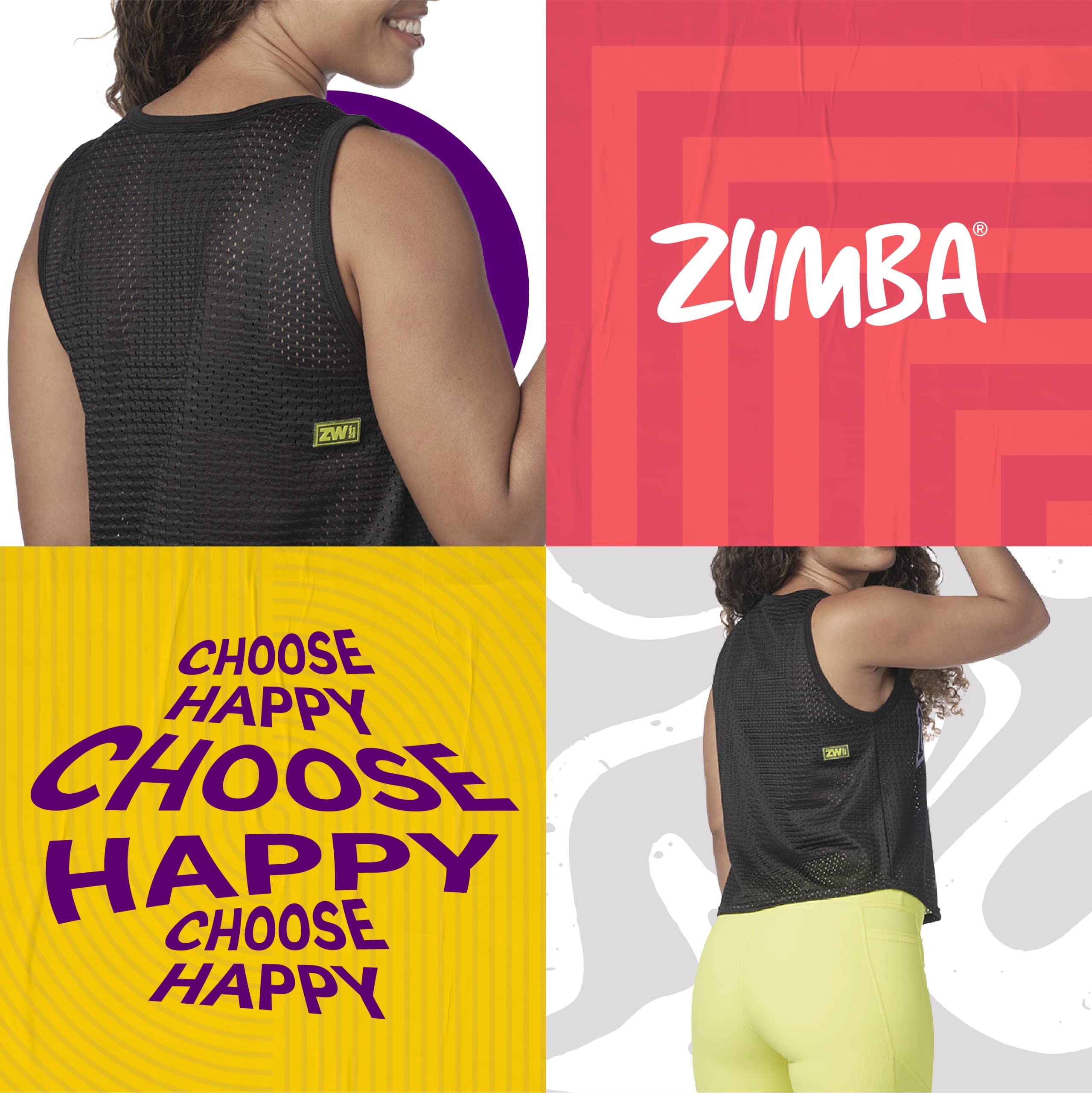 ZUMBA Women's Happy Workout Tank Top, Sleeveless Athletic Shirt, Medium, Bold Black