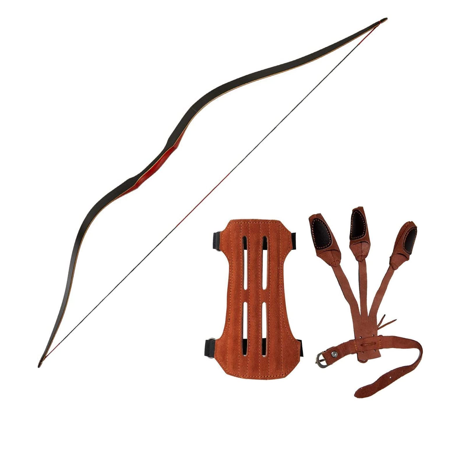 TOPARCHERY Archery 60'' Longbow Outdoor Hunting Recurve Bow and Arrow One Piece Traditional Wood Hunting Bow Right/Left Handed with String Silencer