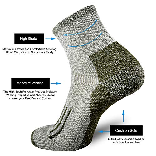 ONKE Merino Wool Low Cut Quarter Socks for Men Outdoor Trail Running Hiking Hiker All Season with Moisture Wicking Control(Green XL)