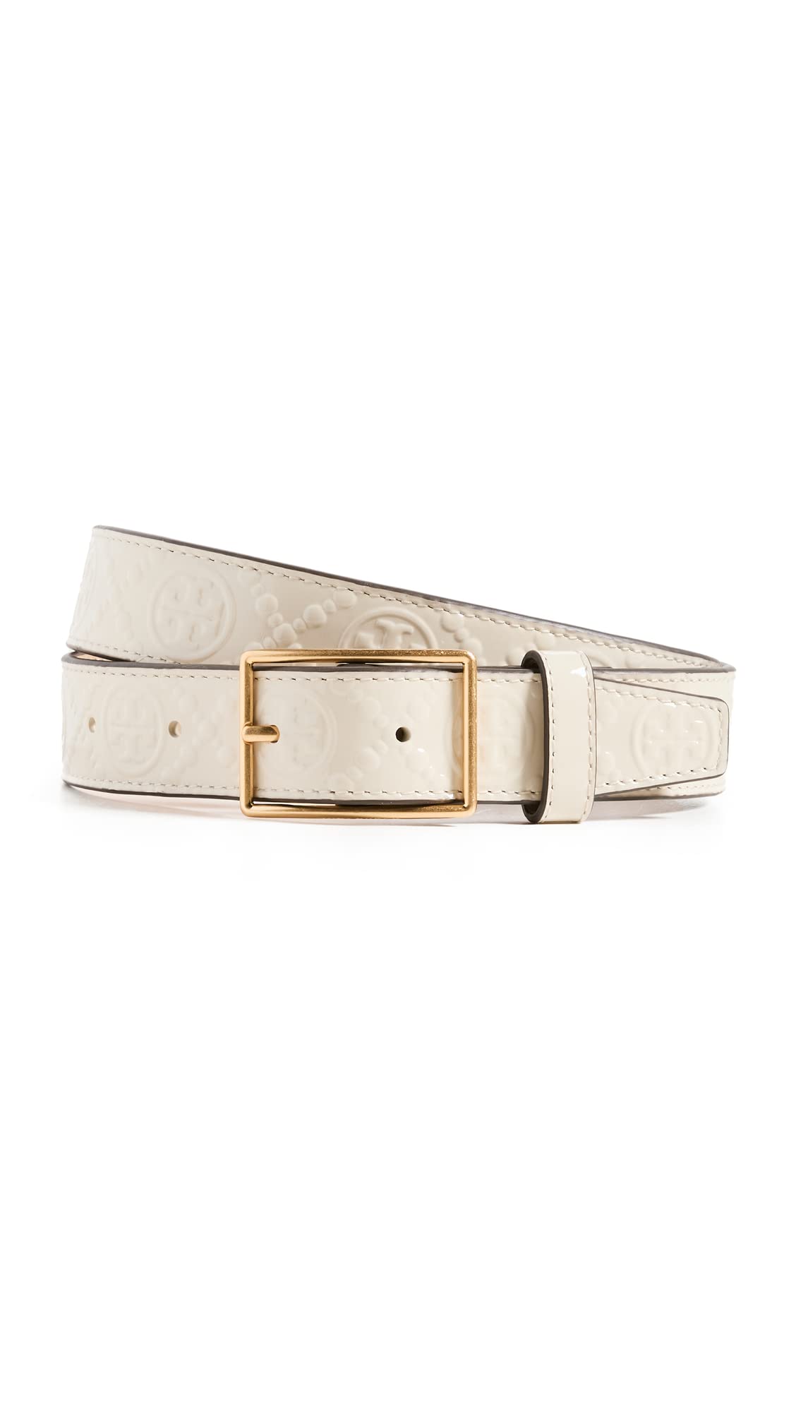Tory Burch Women's T Monogram Patent Belt, Fossil, Off White, L