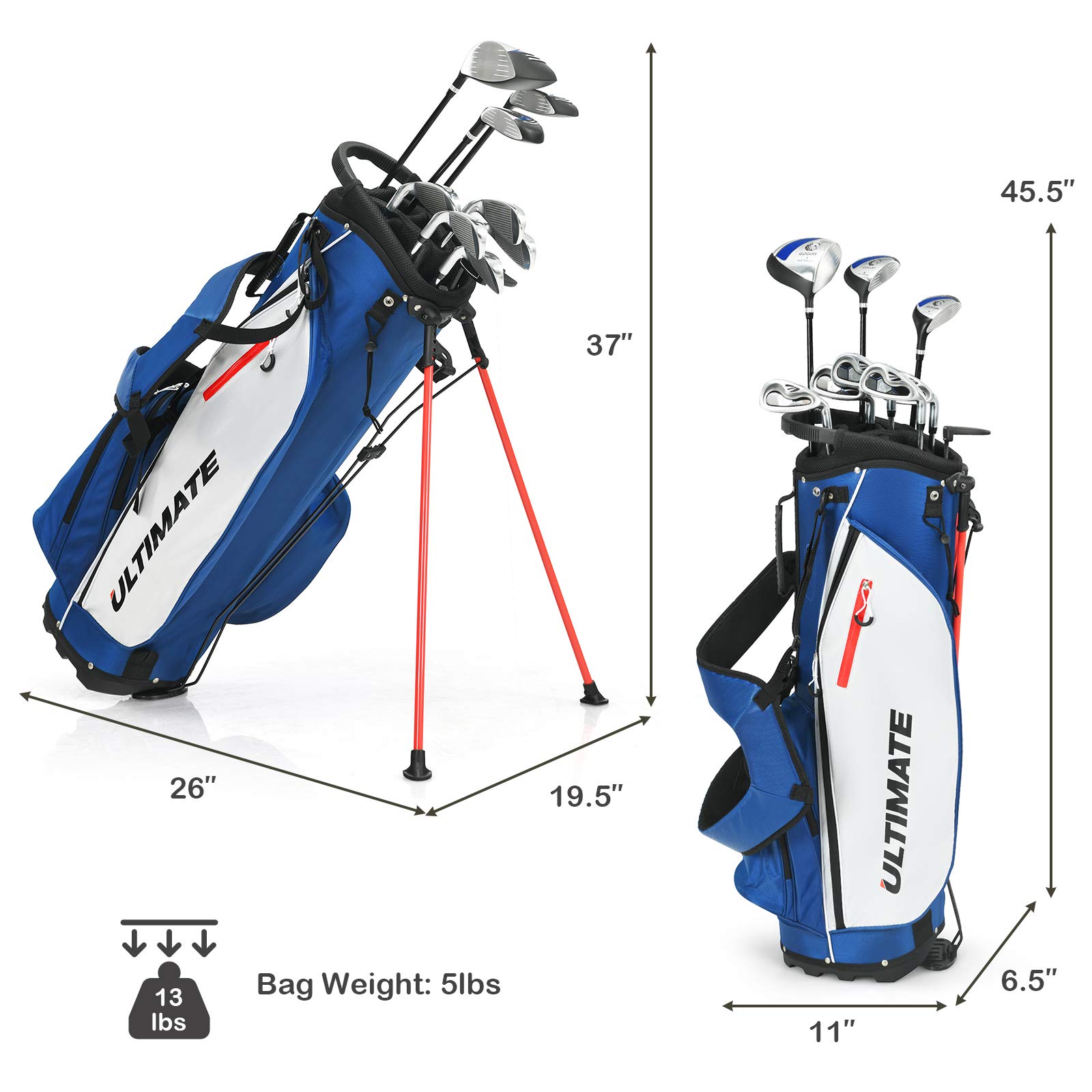 Tangkula Complete Golf Clubs Package Set 10 Pieces for Men & Women Right Hand, Includes 460cc Alloy Driver, 3# Fairway Wood, 4# Hybrid, 6#, 7#, 8#, 9# & P# Irons, Putter, Stand Bag (Blue)