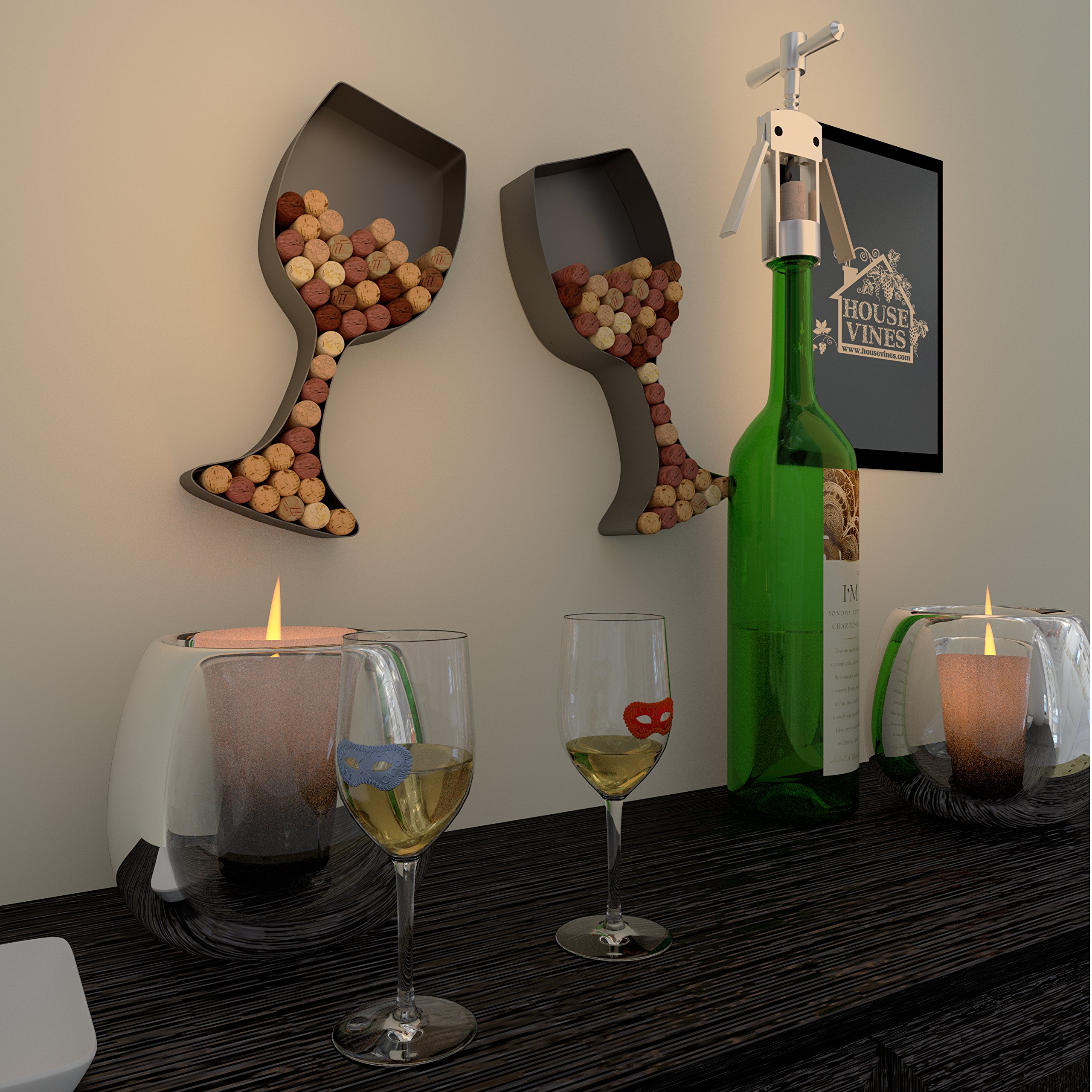 Wine Glass Cork Holder Art Wall Décor ~ Metal ~ Set of 2 ~ Gifts for Wine Lovers ~ by HouseVines