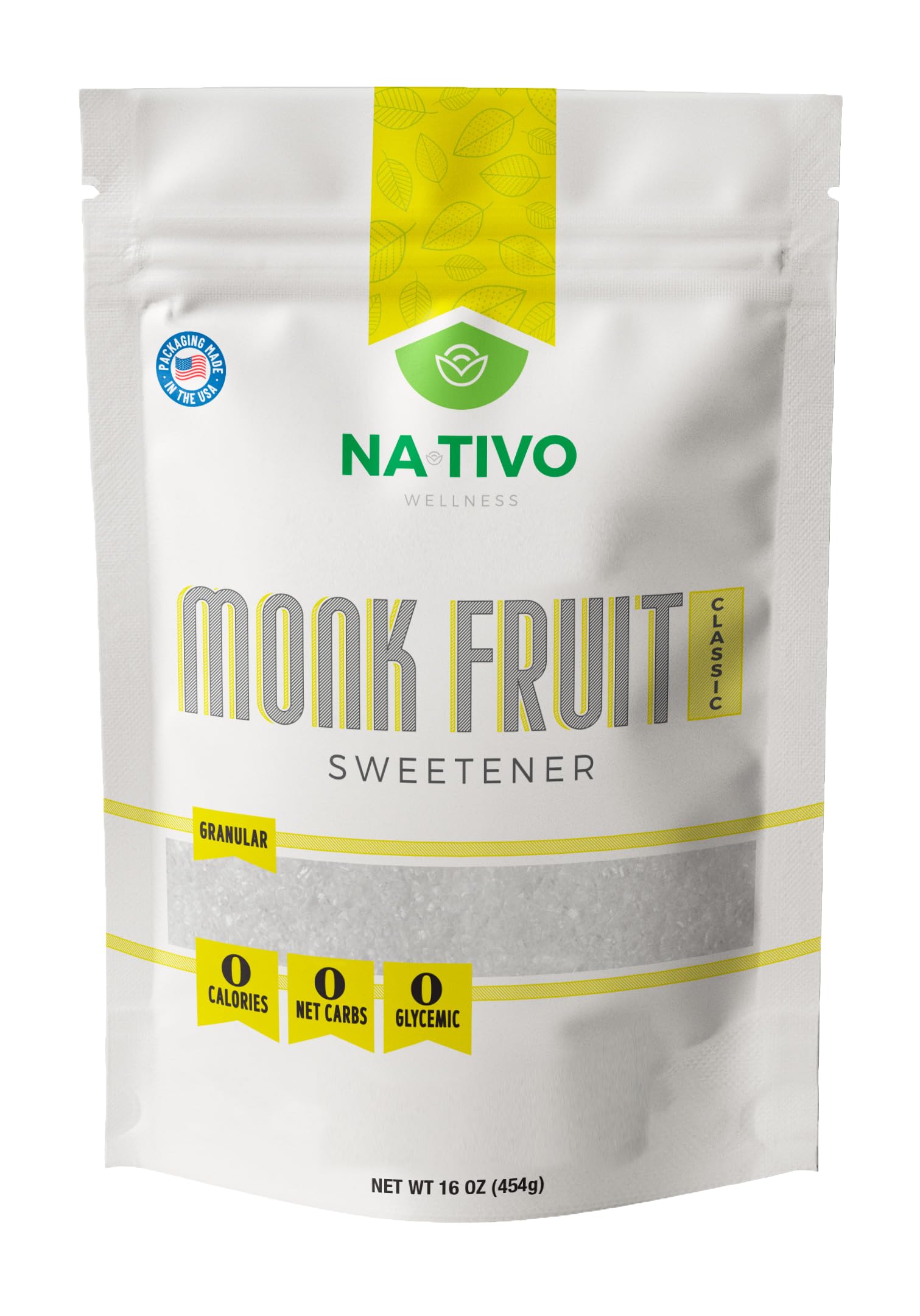 Nativo Monk Fruit and Erythritol Sweetener 1:1 - Granular - Sugar Substitute - Non GMO - 0 Glycemic - Keto and Paleo Friendly - 1 Pound bag (Classic)